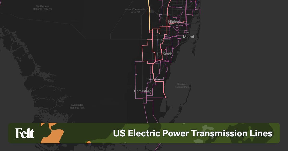 US Electric Power Transmission Lines in Miami-Dade County, Florida