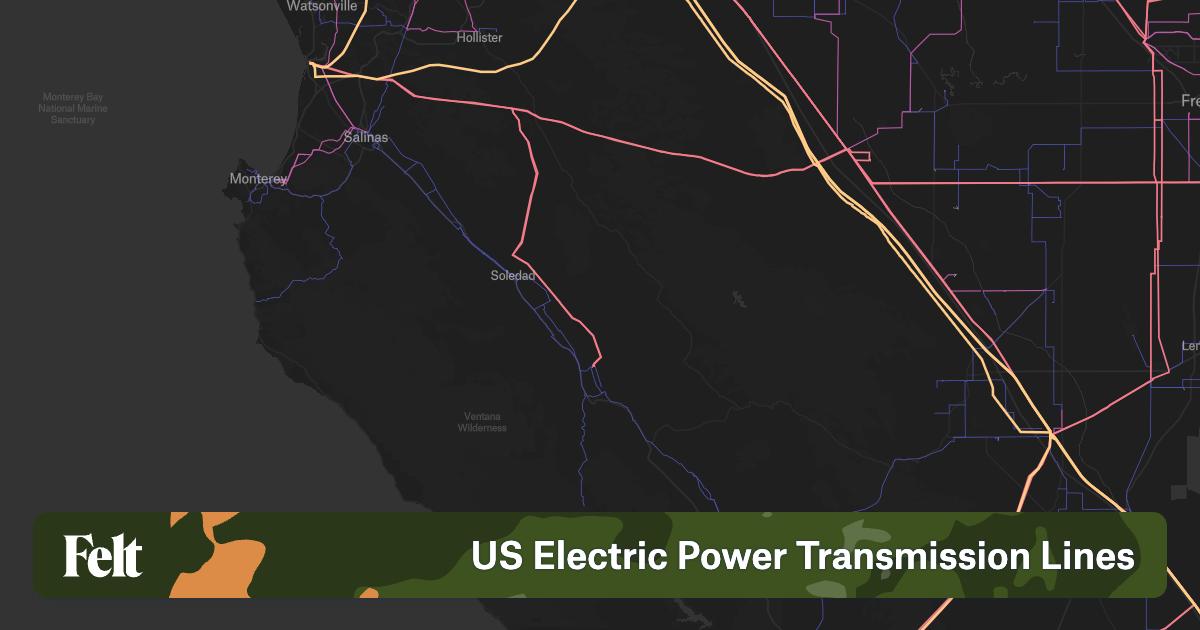 US Electric Power Transmission Lines in Monterey County, California