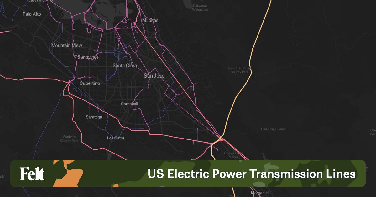 US Electric Power Transmission Lines in the city of San Jose, California