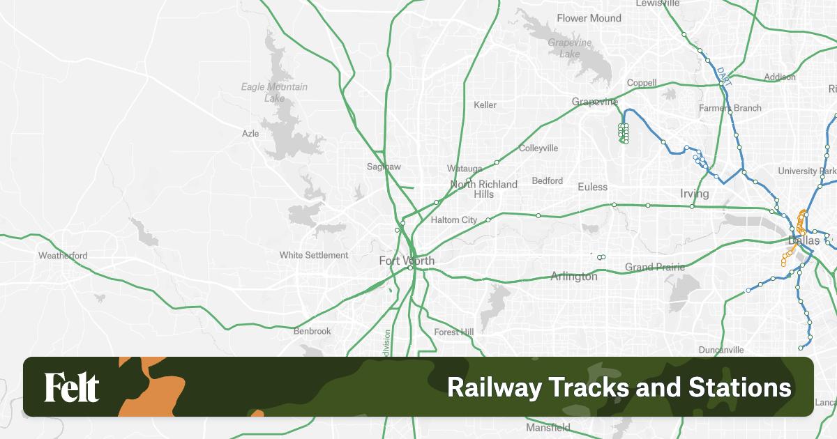 Railway Tracks and Stations in the city of Fort Worth, Texas