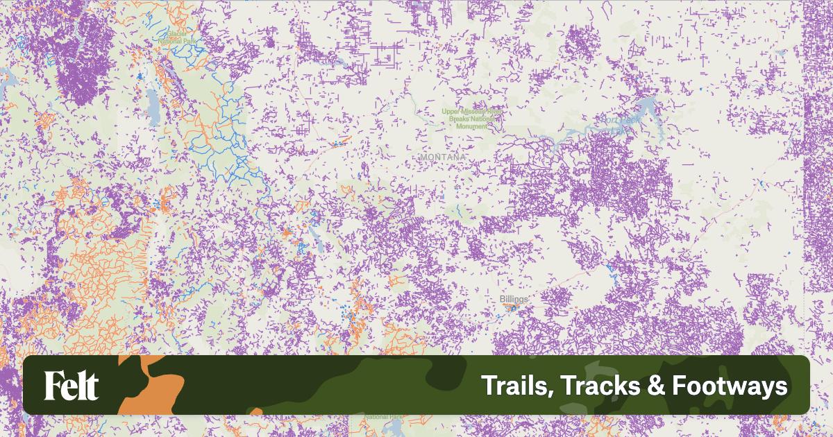 Trails, tracks & footways in Montana