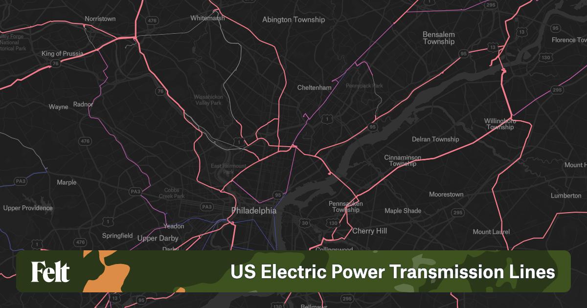 US Electric Power Transmission Lines in the city of Philadelphia ...