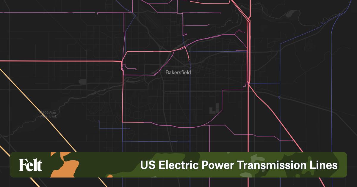 US Electric Power Transmission Lines in the city of Bakersfield, California