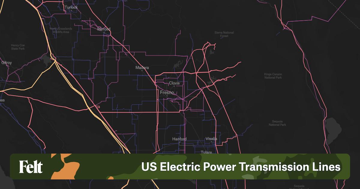US Electric Power Transmission Lines in Fresno County, California