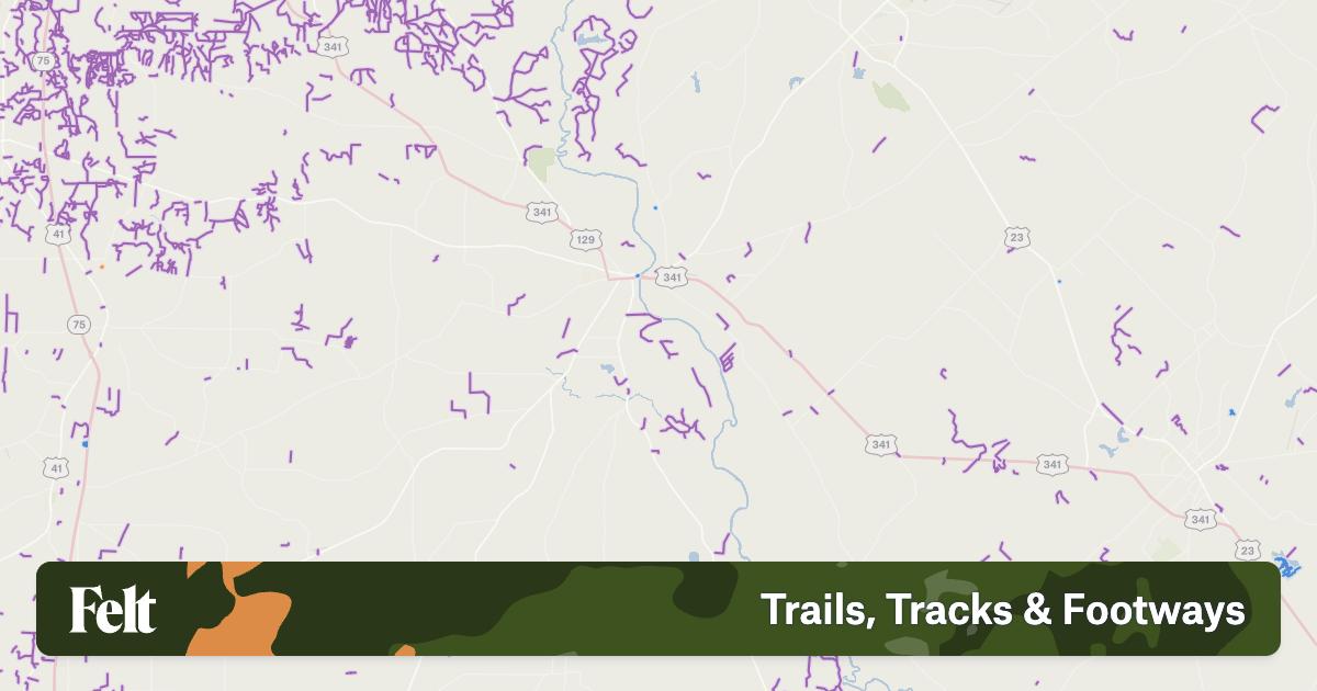 Trails, tracks & footways in Pulaski County, Georgia