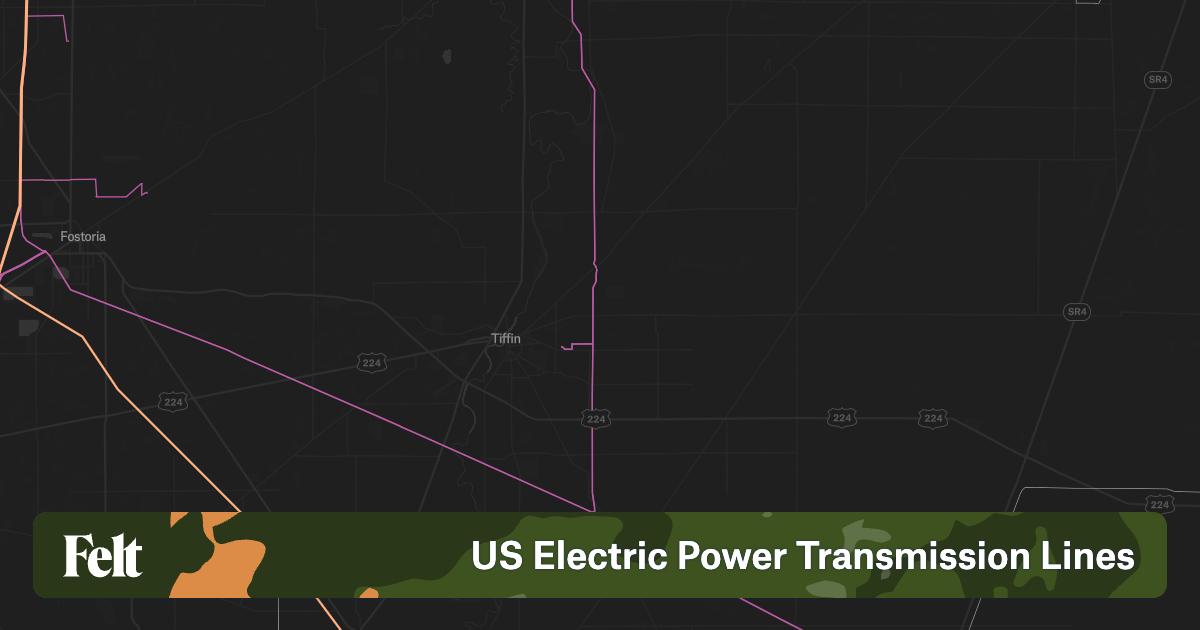 US Electric Power Transmission Lines in Seneca County, Ohio