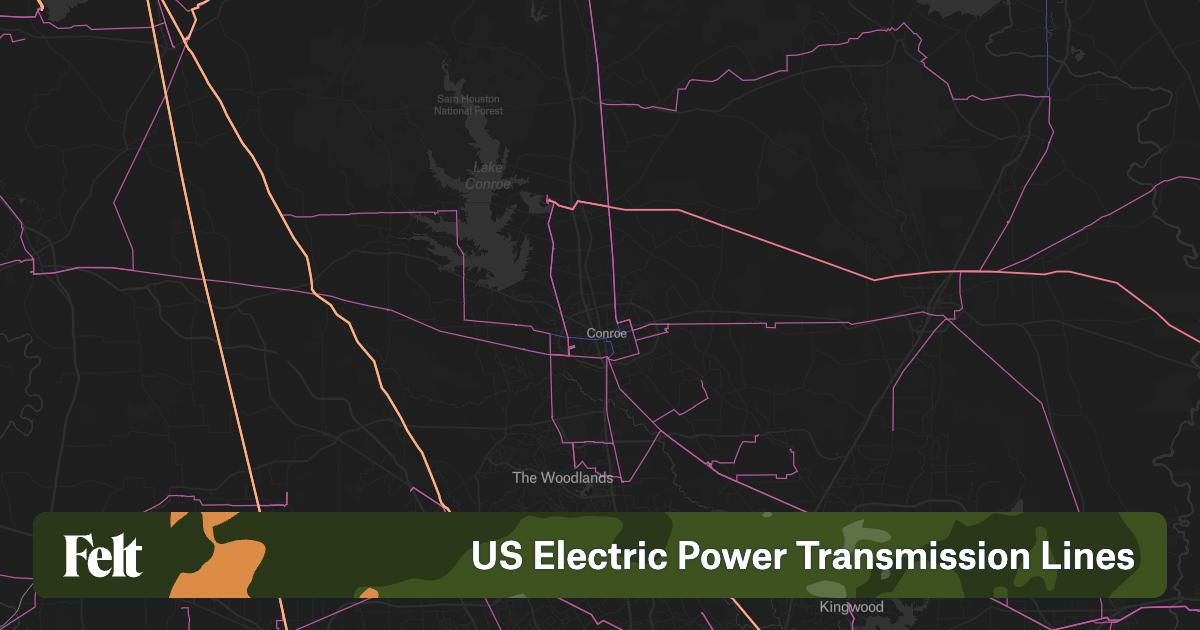 US Electric Power Transmission Lines in Montgomery County, Texas