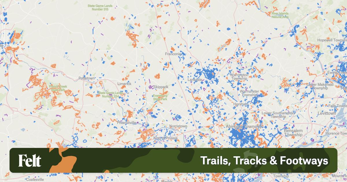 Trails, tracks & footways in Montgomery County, Pennsylvania