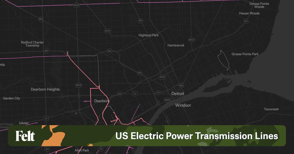 US Electric Power Transmission Lines in the city of Detroit, Michigan