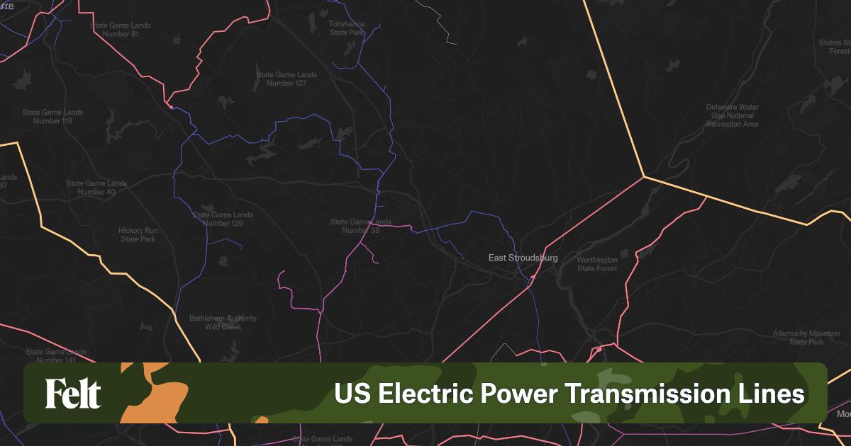 US Electric Power Transmission Lines in Monroe County, Pennsylvania
