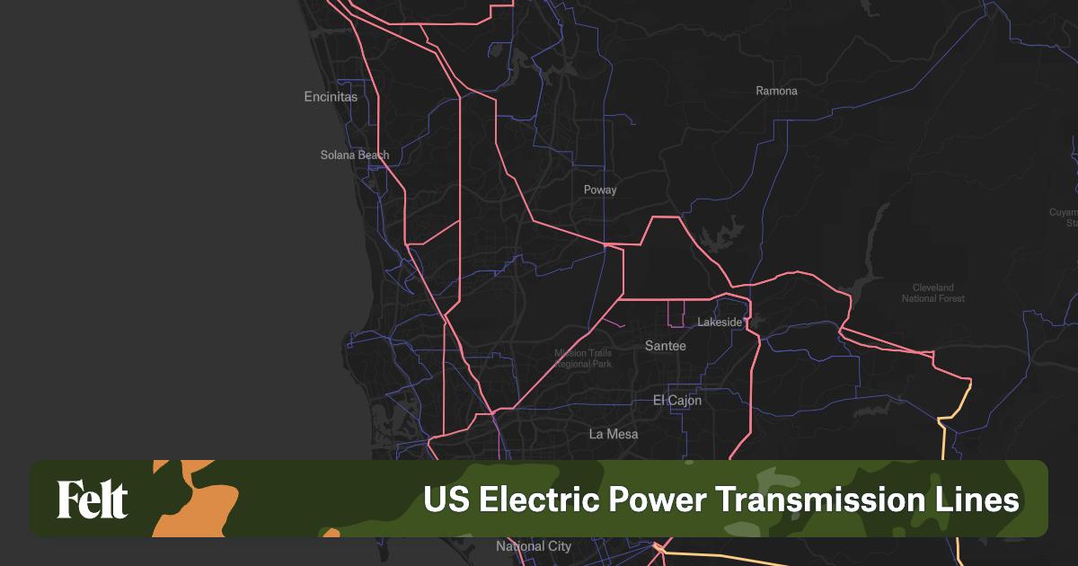 US Electric Power Transmission Lines in the city of San Diego, California