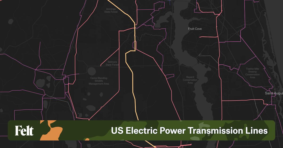 US Electric Power Transmission Lines in Clay County, Florida