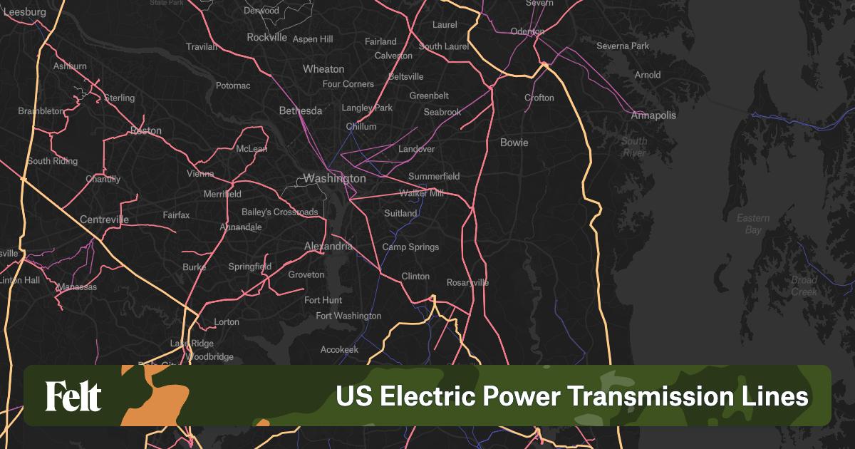 US Electric Power Transmission Lines in Prince George's County, Maryland