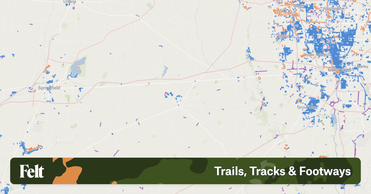 Trails, tracks & footways in Madison County, Ohio