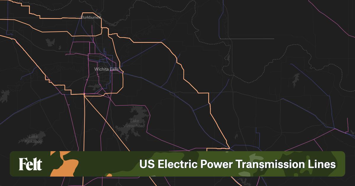 US Electric Power Transmission Lines in Clay County, Texas