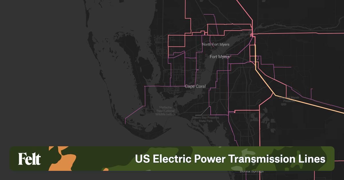 US Electric Power Transmission Lines in Lee County, Florida