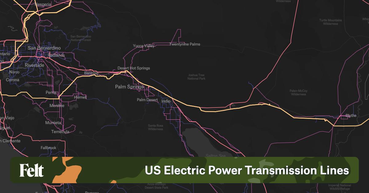 US Electric Power Transmission Lines in Riverside County, California