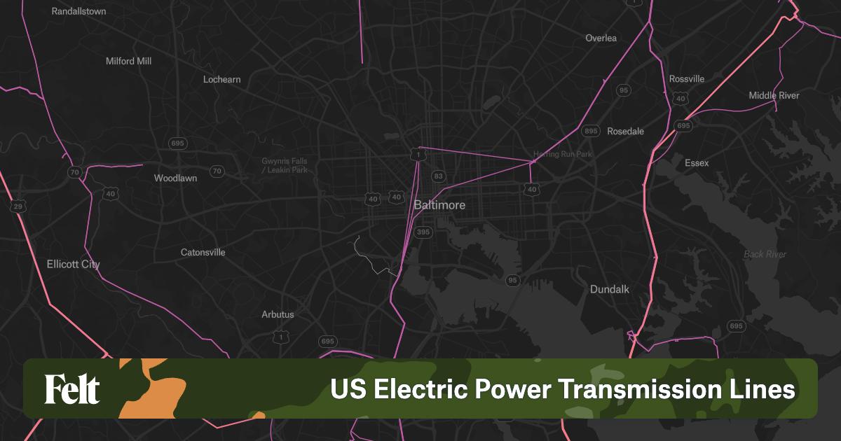 US Electric Power Transmission Lines in the city of Baltimore, Maryland
