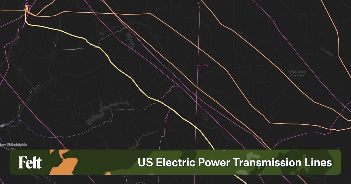 US Electric Power Transmission Lines in Carroll County, Ohio
