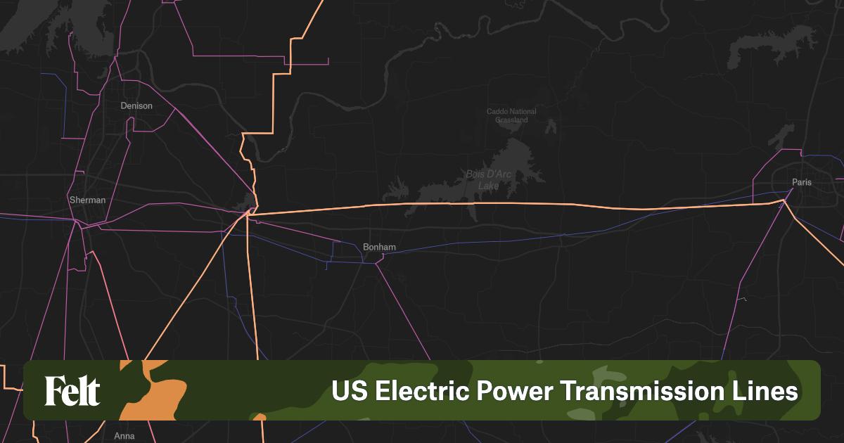 US Electric Power Transmission Lines in Fannin County, Texas