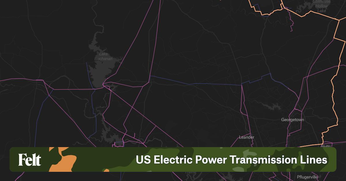US Electric Power Transmission Lines in Burnet County, Texas