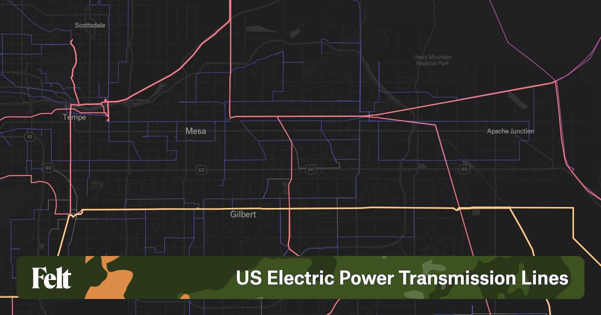 US Electric Power Transmission Lines in the city of Mesa, Arizona