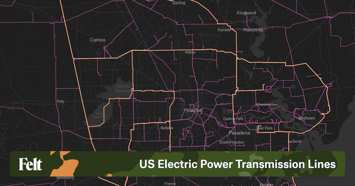 US Electric Power Transmission Lines in the city of Houston, Texas