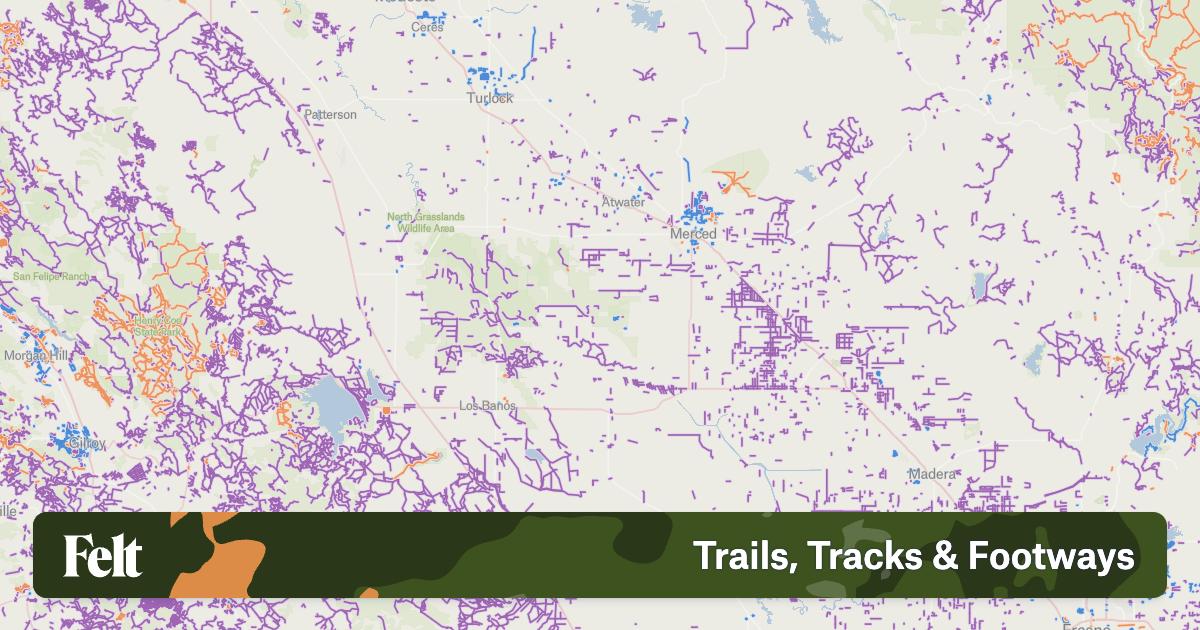 Trails, tracks & footways in Merced County, California