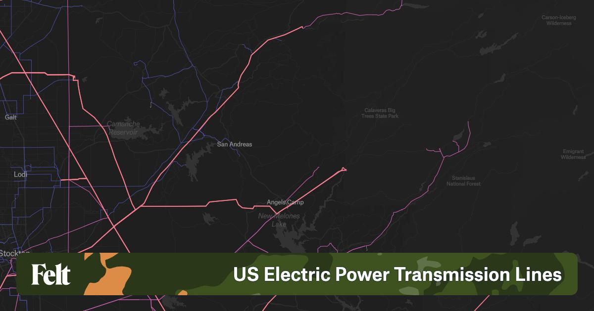 US Electric Power Transmission Lines in Calaveras County, California