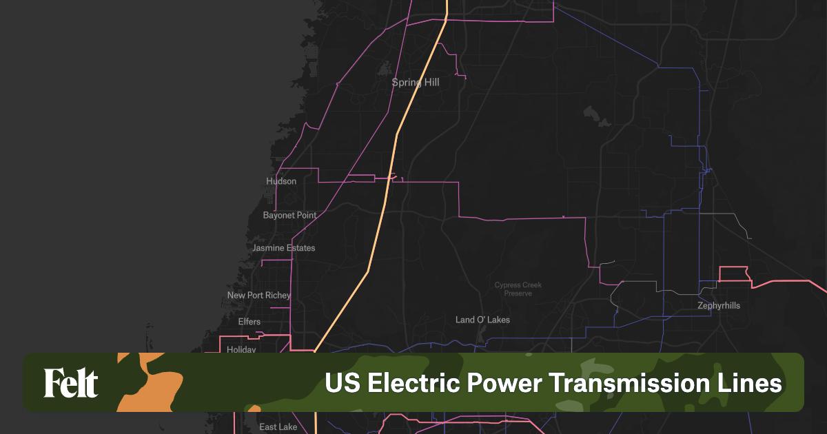 US Electric Power Transmission Lines in Pasco County, Florida