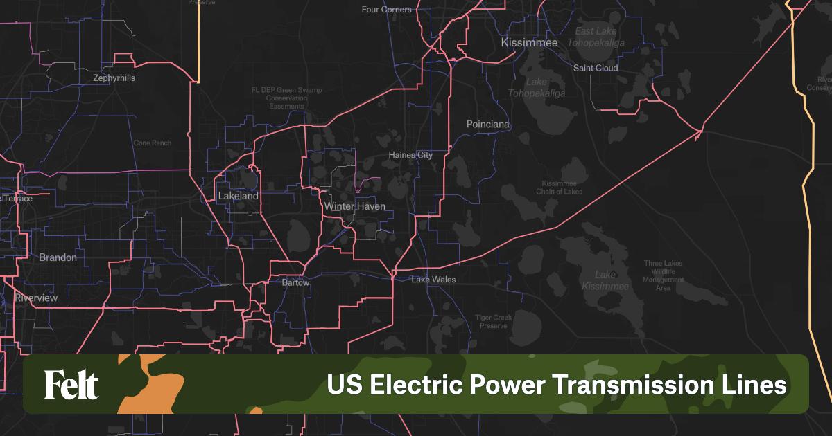US Electric Power Transmission Lines in Polk County, Florida