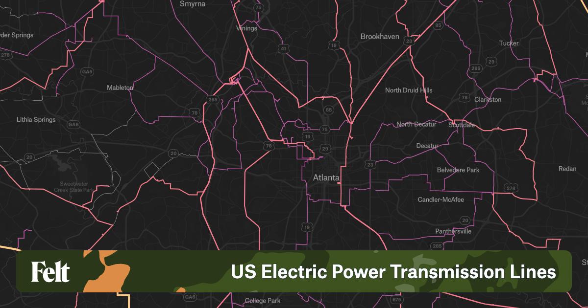US Electric Power Transmission Lines in the city of Atlanta, Georgia