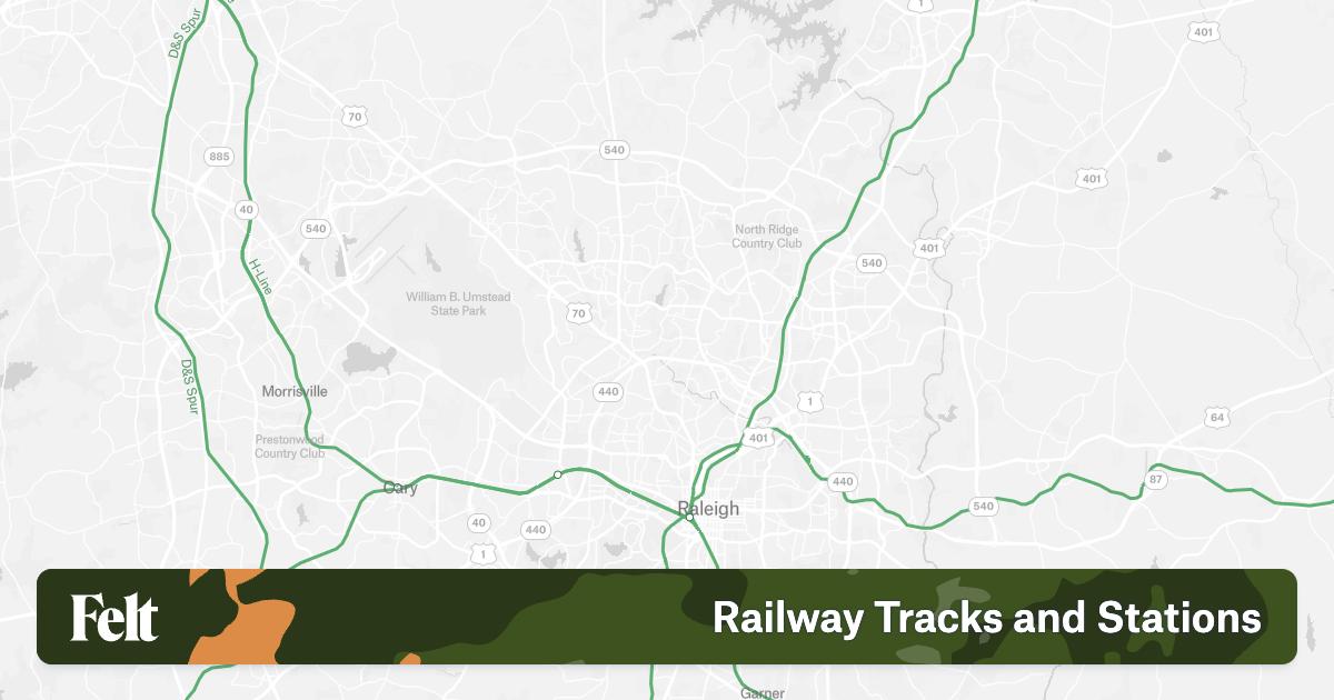 Railway Tracks and Stations in the city of Raleigh, North Carolina