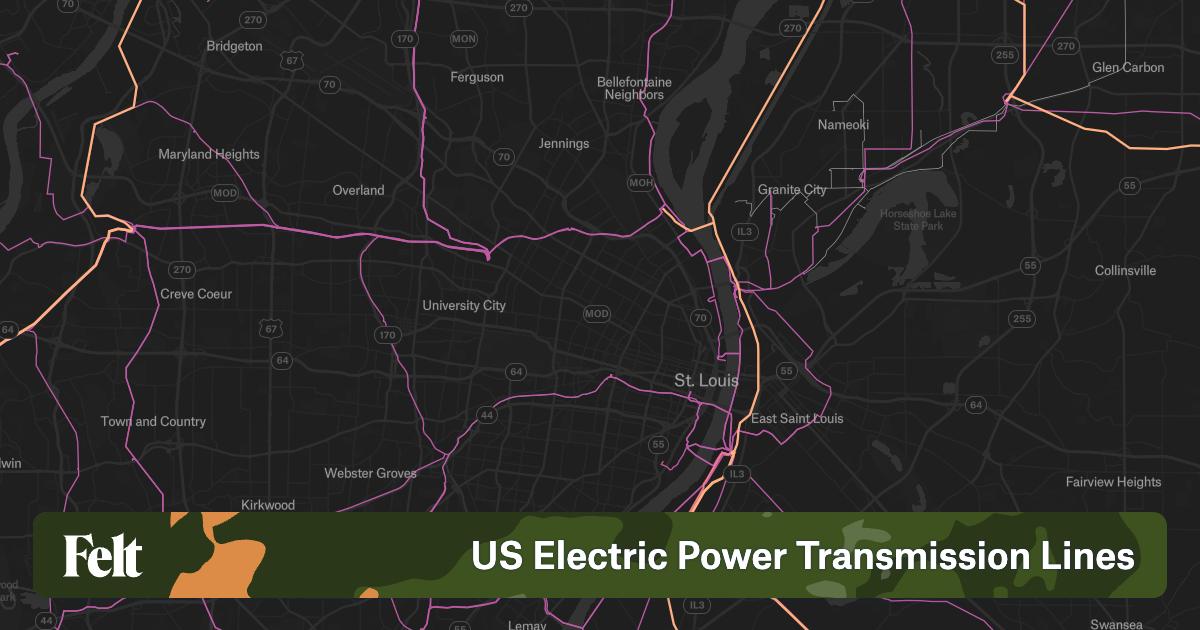 US Electric Power Transmission Lines in St. Louis city, Missouri