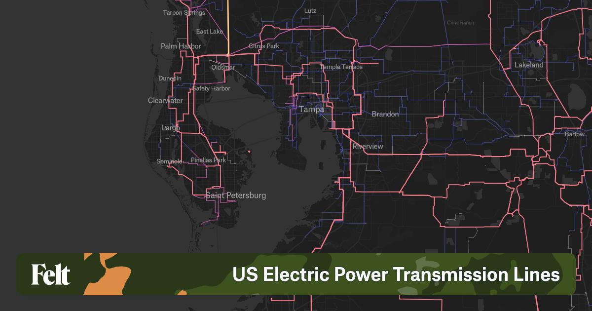 US Electric Power Transmission Lines in Hillsborough County, Florida