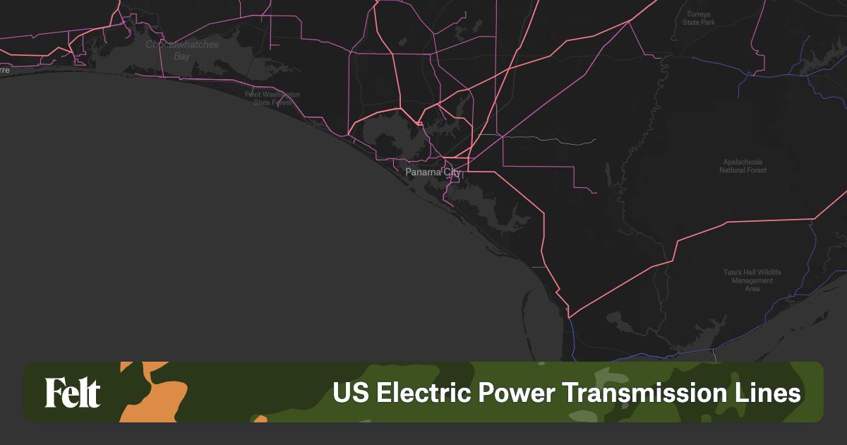 US Electric Power Transmission Lines in Bay County, Florida