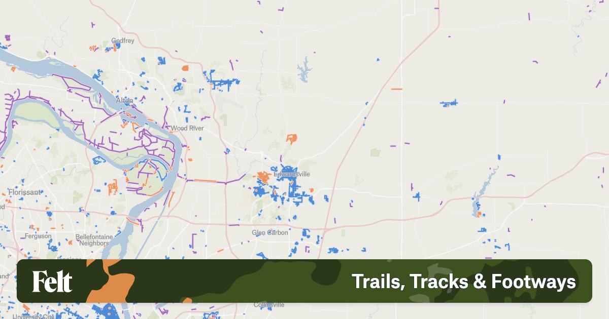 Trails, tracks & footways in Madison County, Illinois