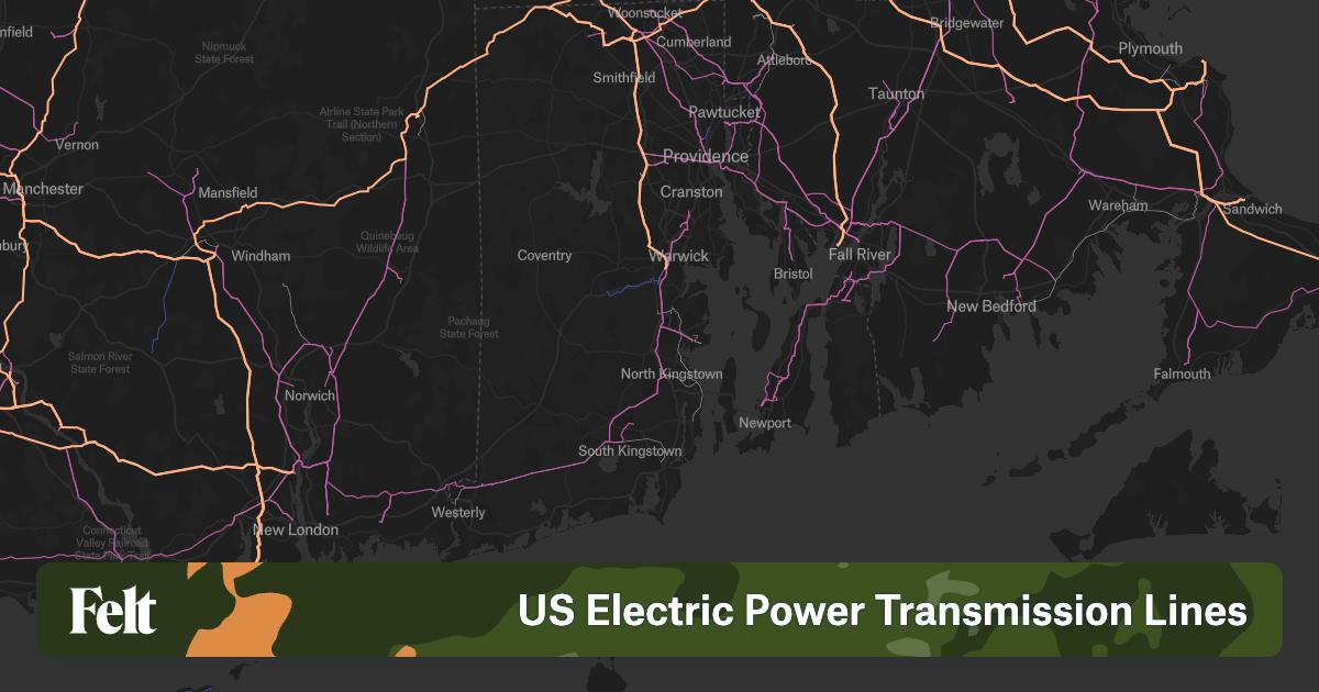 US Electric Power Transmission Lines in Rhode Island