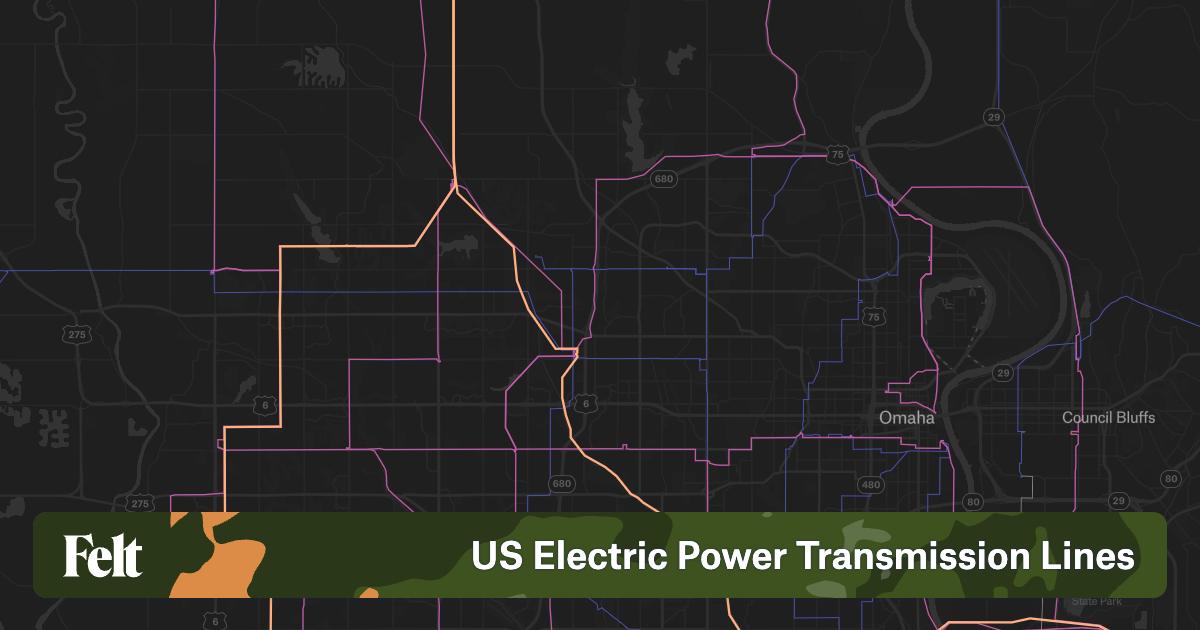 US Electric Power Transmission Lines in the city of Omaha, Nebraska