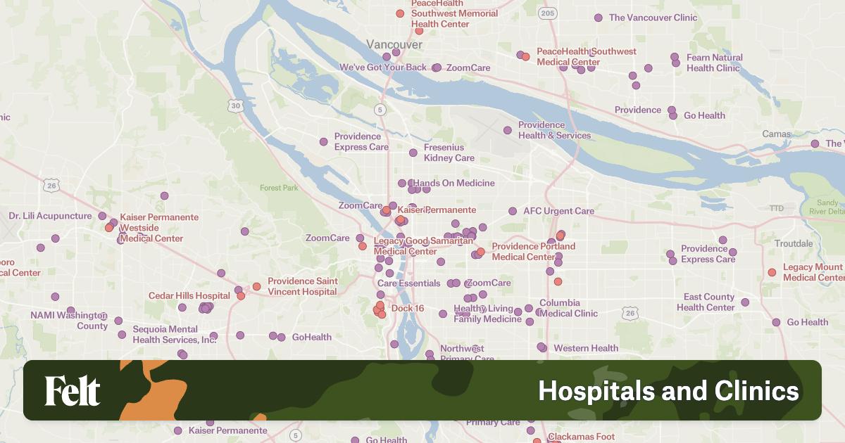 Hospitals and clinics in the city of Portland, Oregon