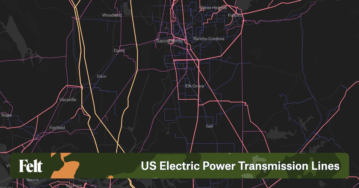 US Electric Power Transmission Lines in Sacramento County, California