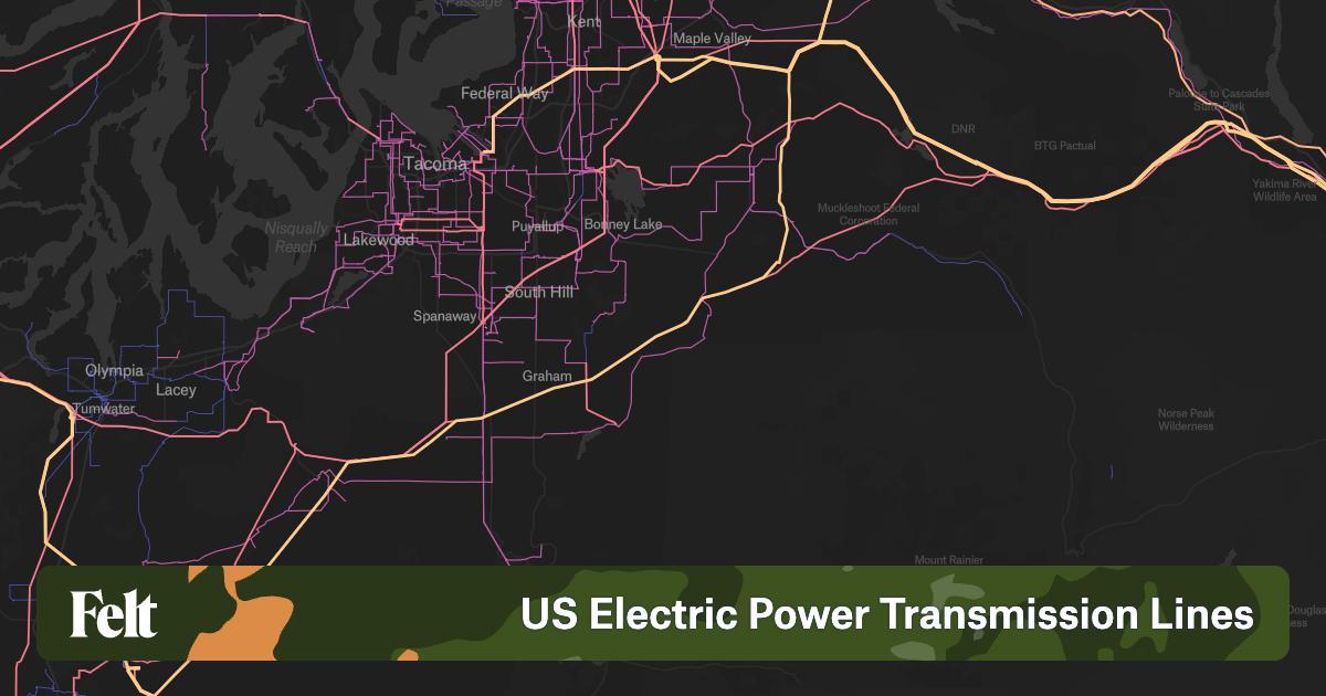 US Electric Power Transmission Lines in Pierce County, Washington