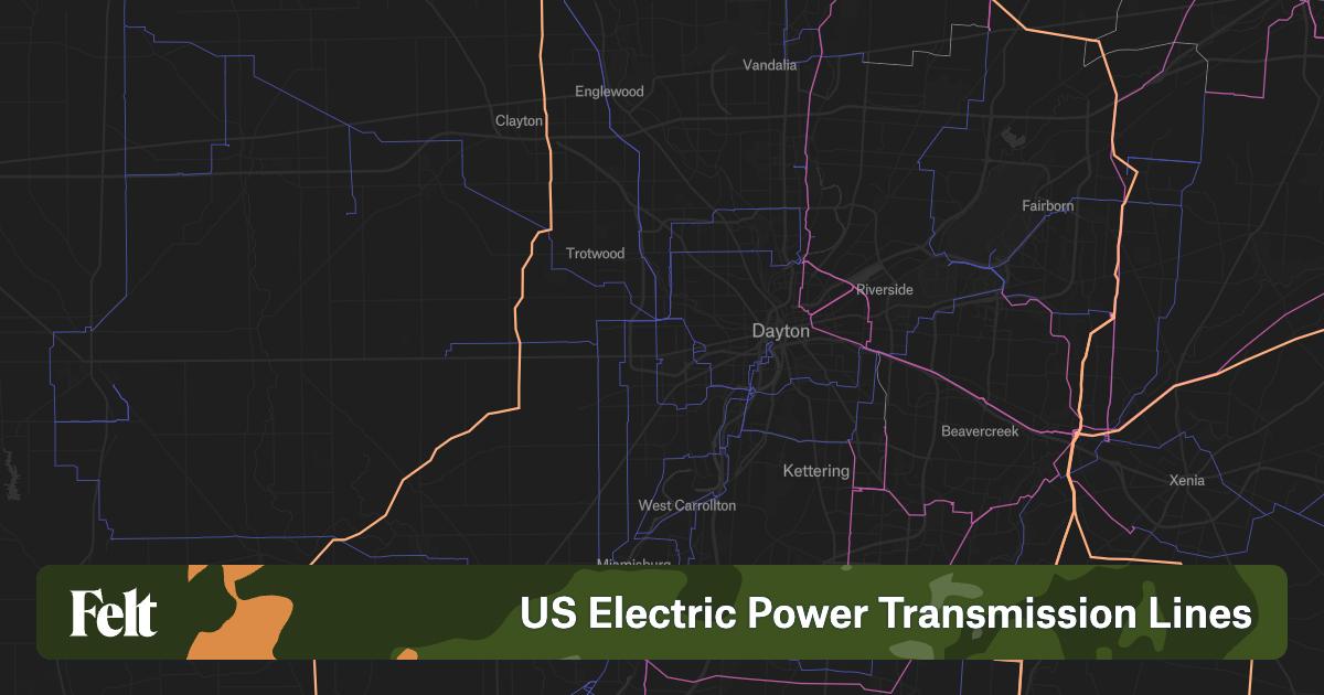 US Electric Power Transmission Lines in Montgomery County, Ohio