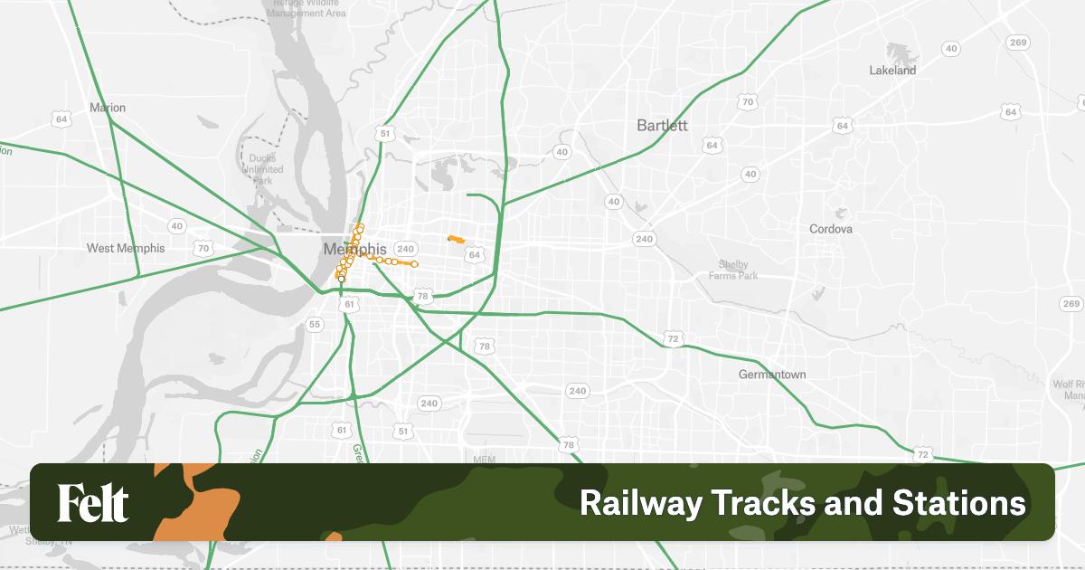 Memphis Rail Map Railway Tracks And Stations In The City Of Memphis,