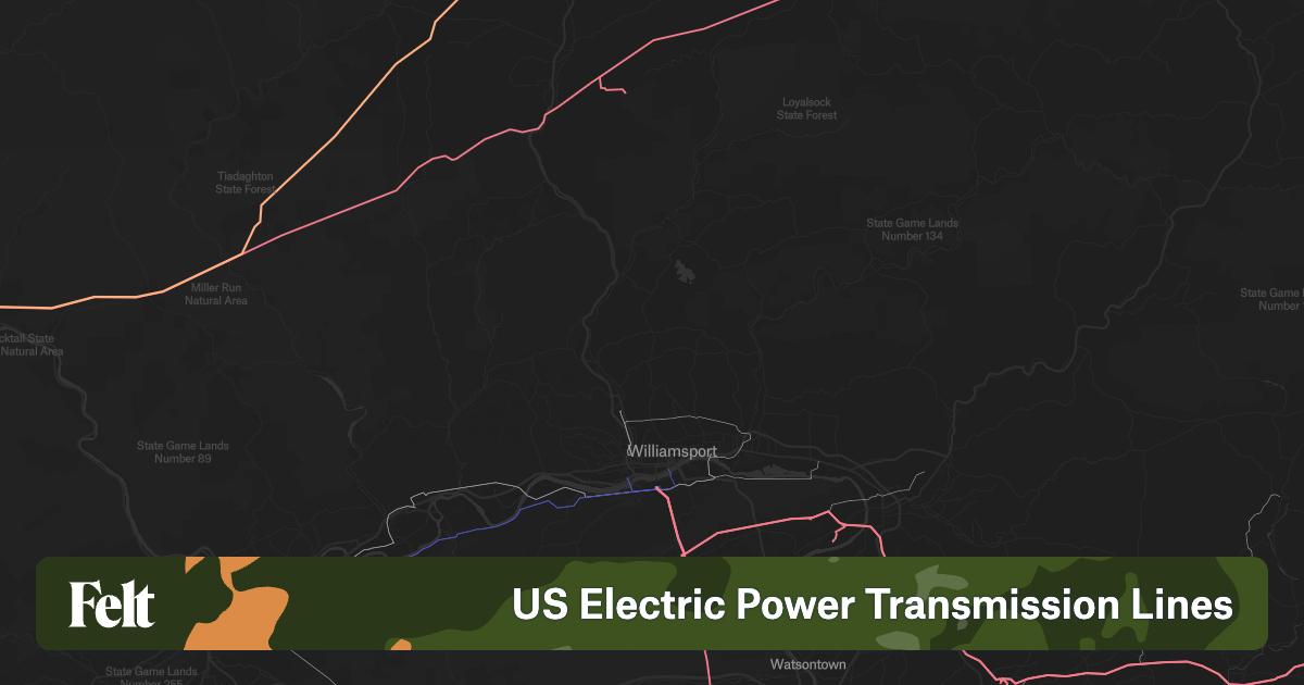 US Electric Power Transmission Lines in Lycoming County, Pennsylvania