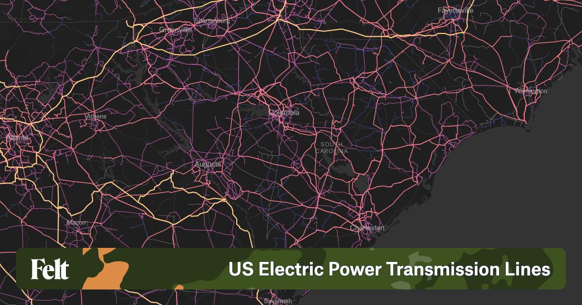 US Electric Power Transmission Lines in South Carolina
