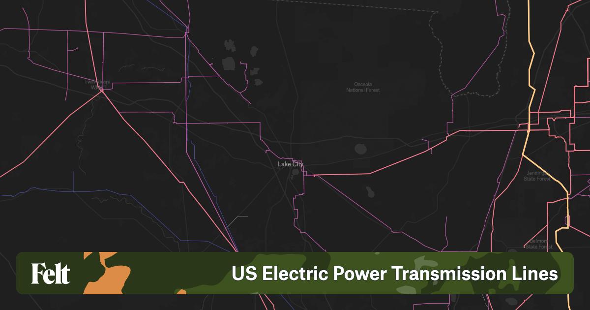 US Electric Power Transmission Lines in Columbia County, Florida