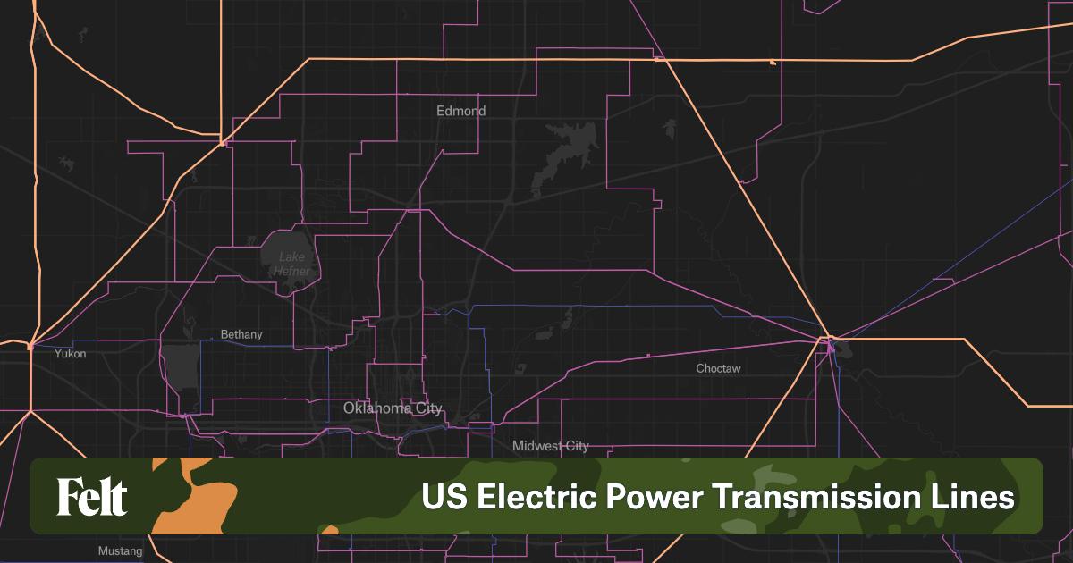 US Electric Power Transmission Lines in Oklahoma County, Oklahoma