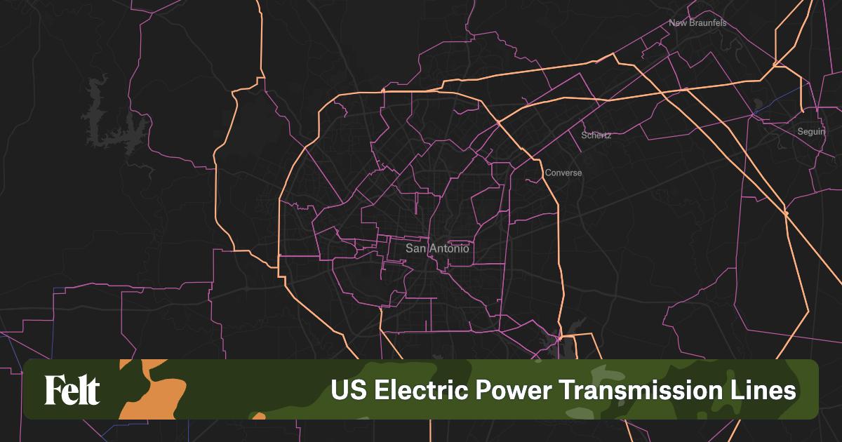 US Electric Power Transmission Lines in the city of San Antonio, Texas