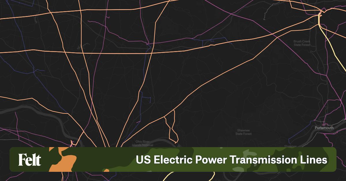 US Electric Power Transmission Lines in Adams County, Ohio